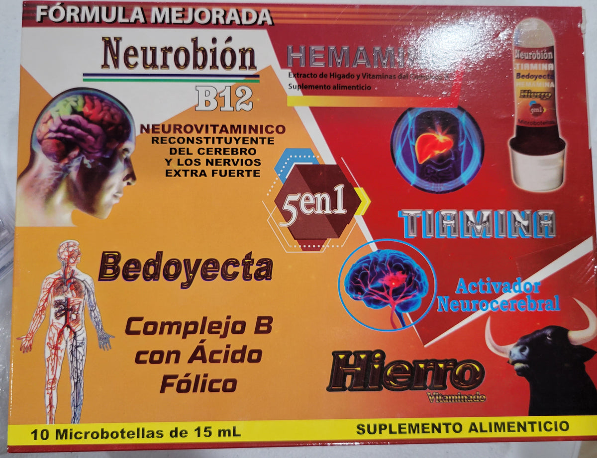 Neurobion b12, bedoyecta. 5 en 1 vitamina 10 microbotellas 15ml benibl ...